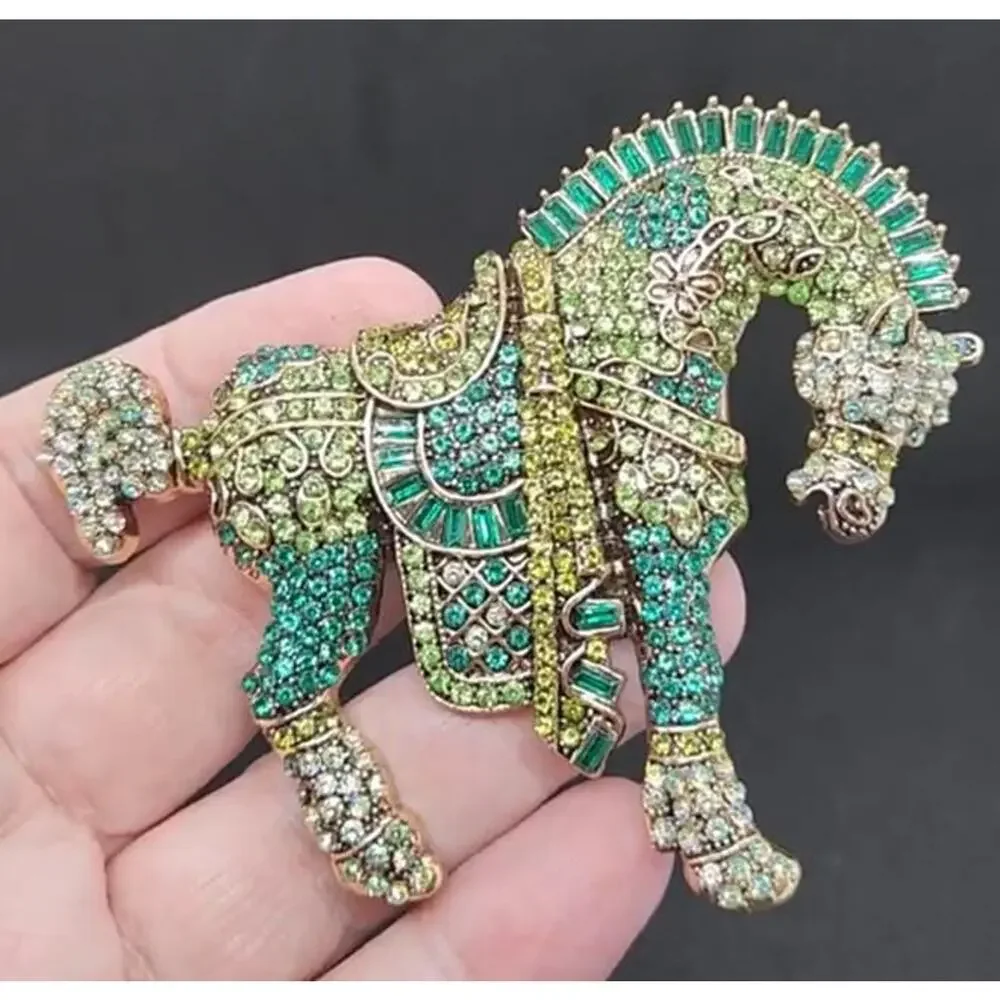 Jewelry | Final Sale 1 War Horse Brooch Magnificent Green Rhinestone ...